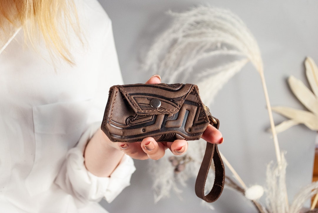 Genuine Leather Brown Coin Purse Key Case Handmade Coin Box, Genuine ...