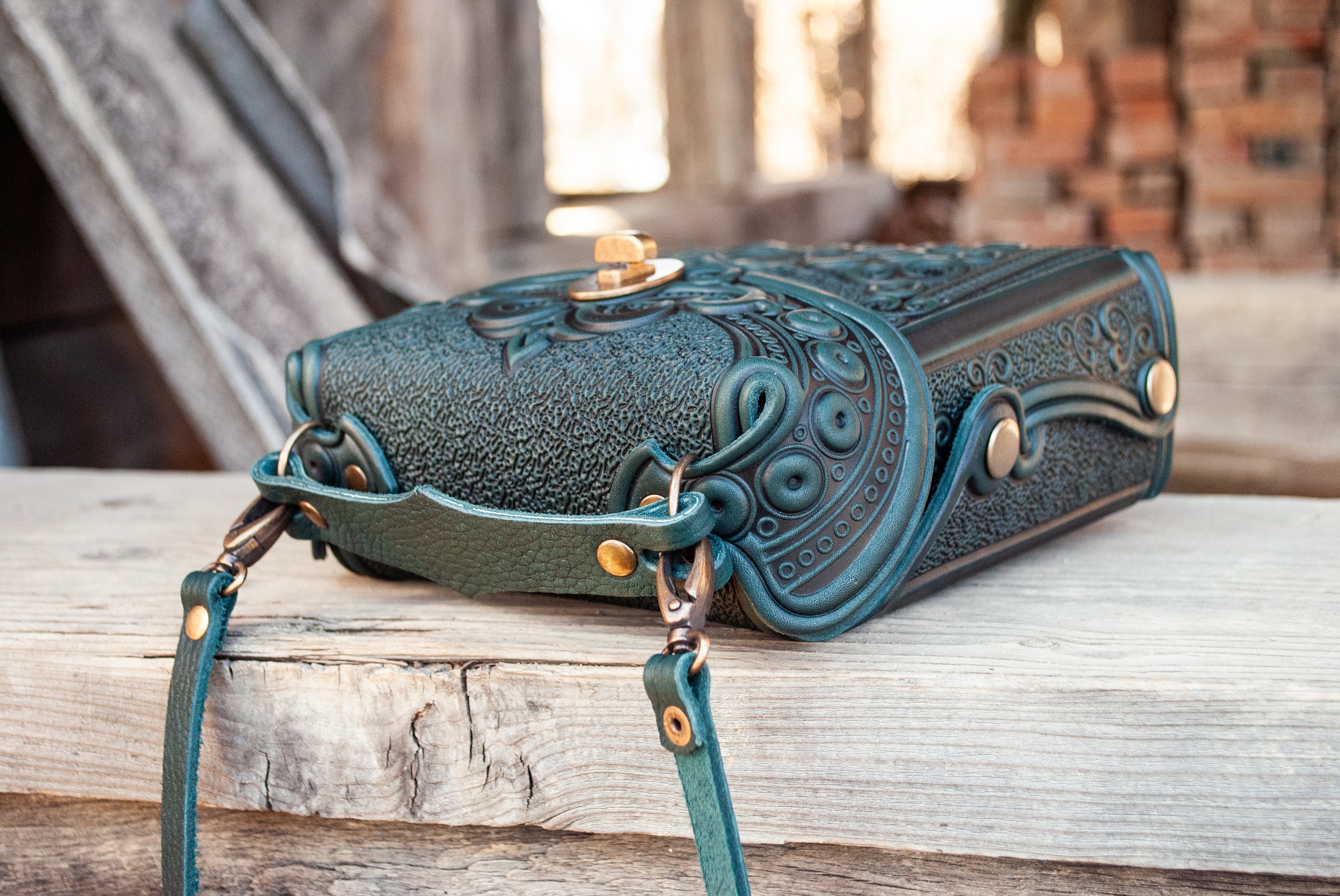 Tooled Leather Small Dark-green Backpack Women Boho Leather - Etsy