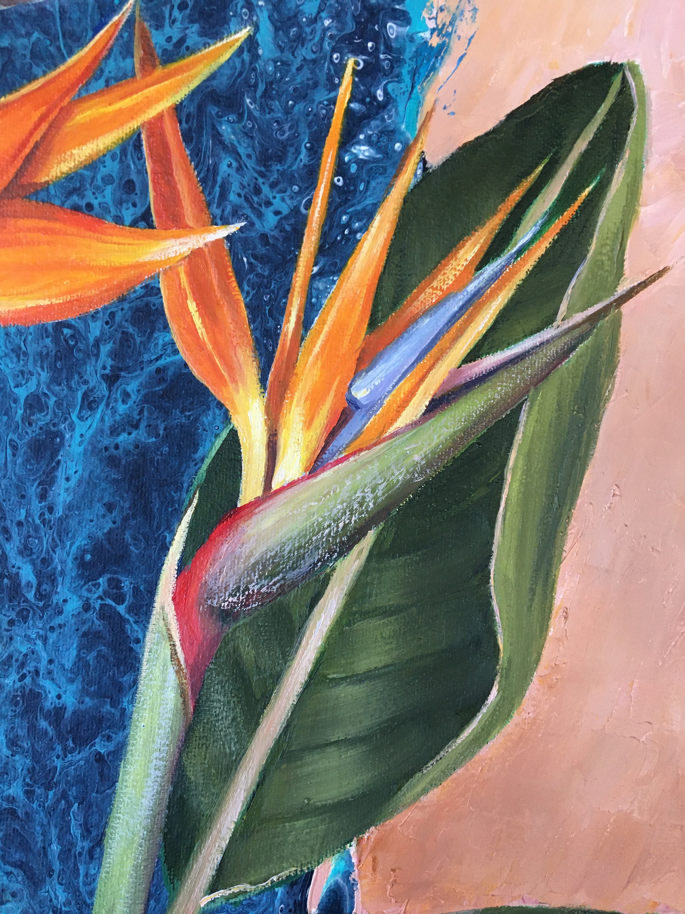 Strelitzia Original Oil Painting on Canvas, Exotic Plants, Bird of Paradise Flower, Desert ...