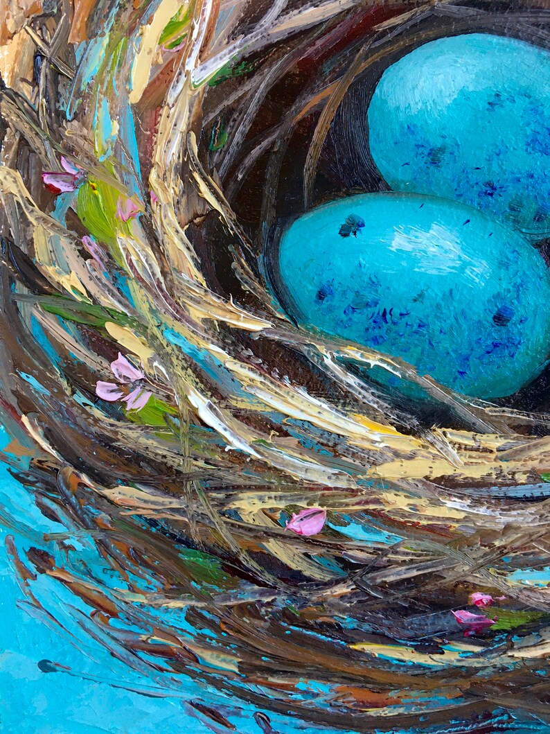 Bird Nest Original Oil Painting 6x6, Bird Eggs Miniature Small Painting ...
