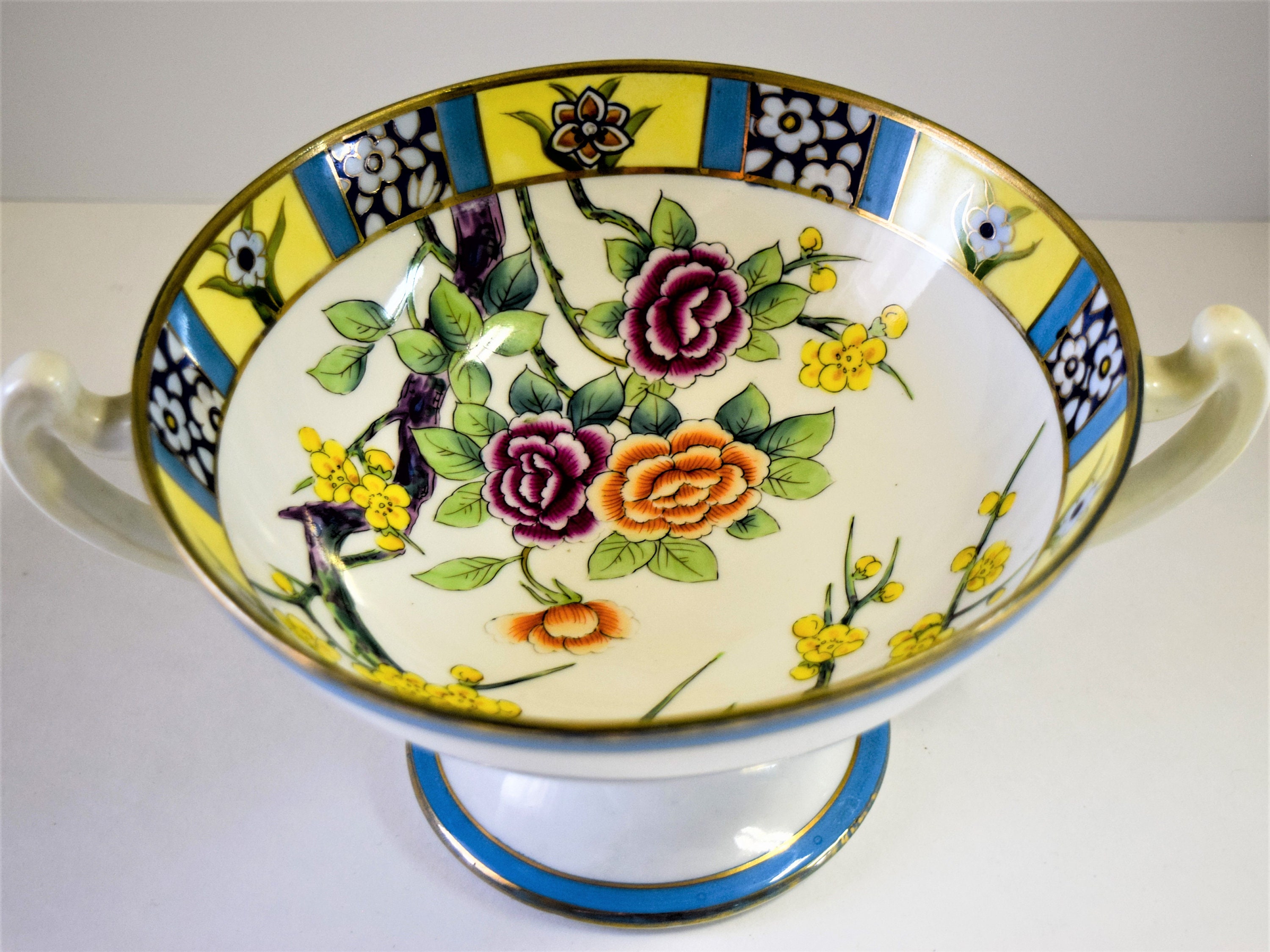 1911-1921 Morimura Nippon Hand Painted Porcelain Pedestal Centerpiece ...