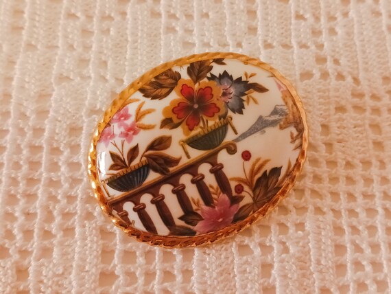 1970's Aynsley Floral Fine Bone China Brooch Made in … - Gem