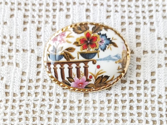 1970's Aynsley Floral Fine Bone China Brooch Made in … - Gem