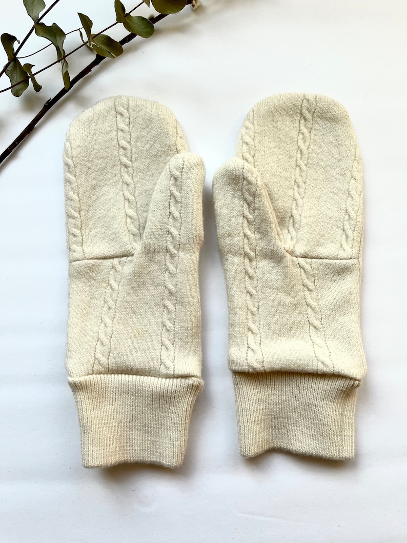 Ivory Coloured Upcycled Wool Mittens, Cable Knit Mitts, Upcycled ...