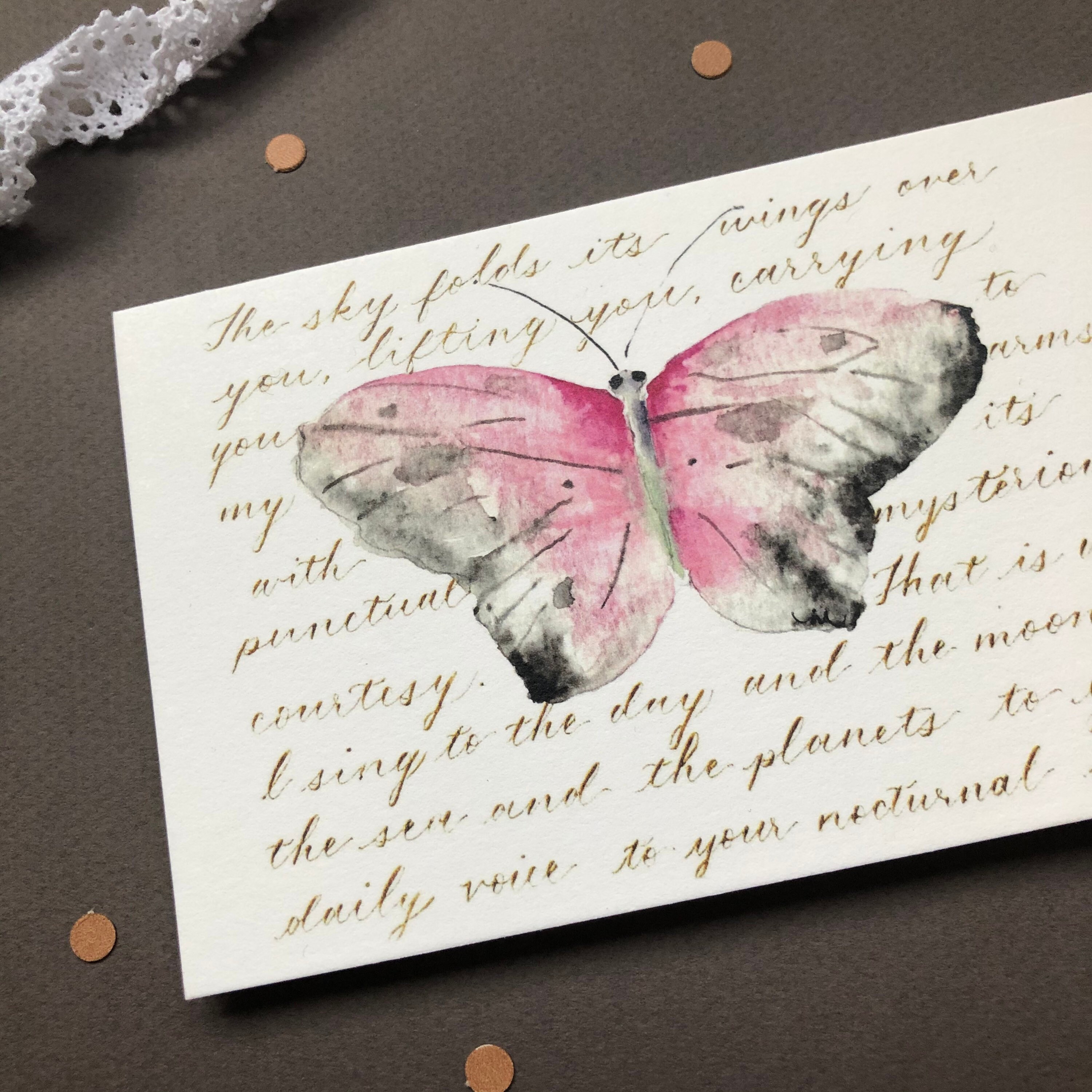 Love Poem Card, Pink Butterfly Card, Pablo Neruda Poem, Watercolor Card ...