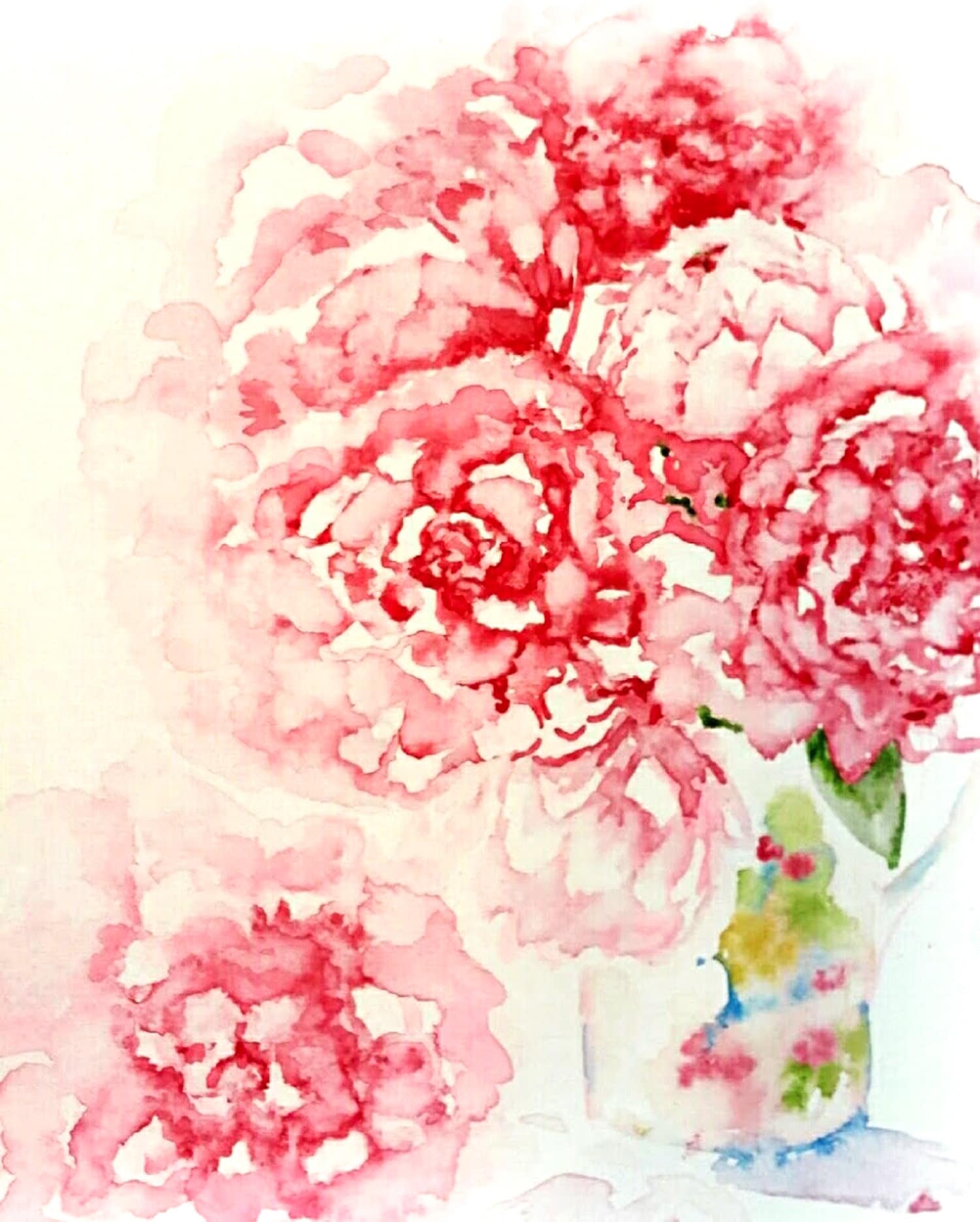 Pink Peonies and Roses Watercolor Flowers Printable Spring, Wildflowers ...