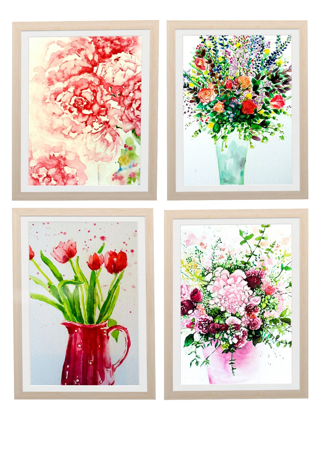 Watercolor Flowers Set of 4 Printables, Downloadable File, Garden Art ...