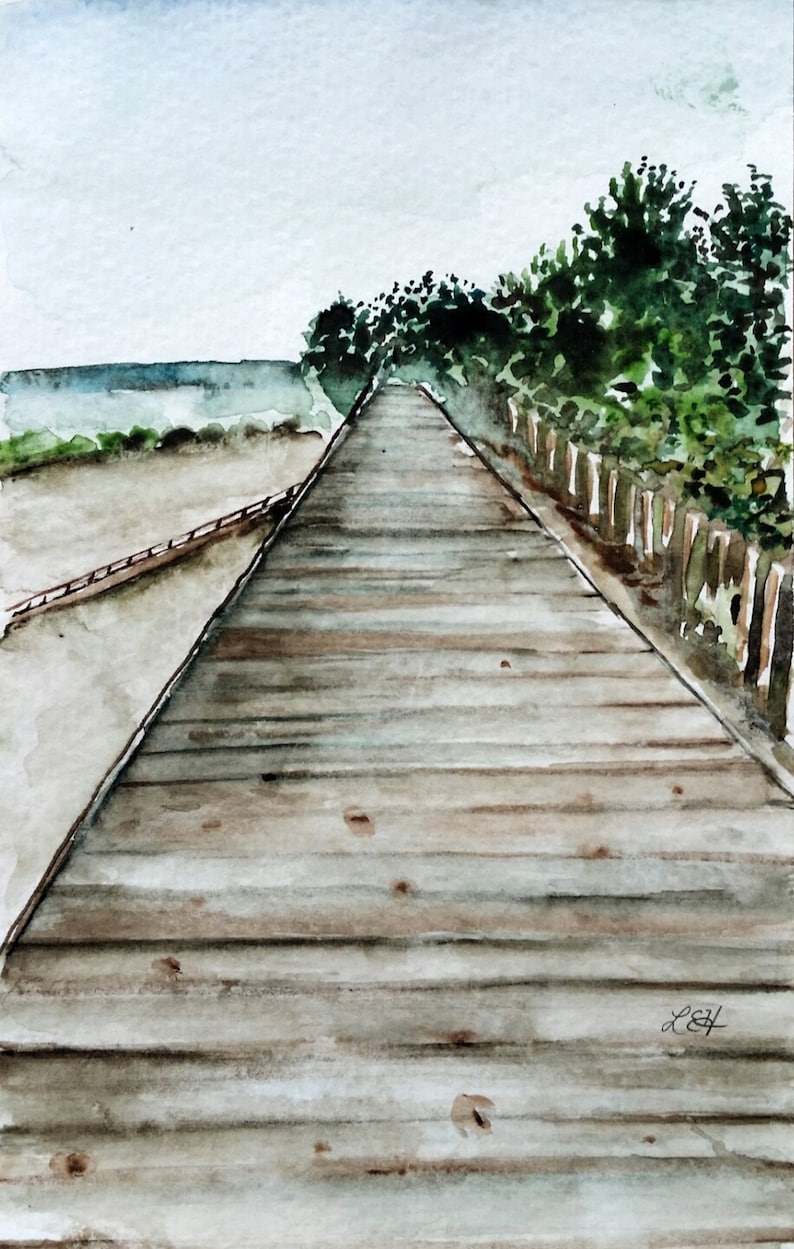 Boardwalk on Beach Printable of Original Watercolor Painting, Beach ...