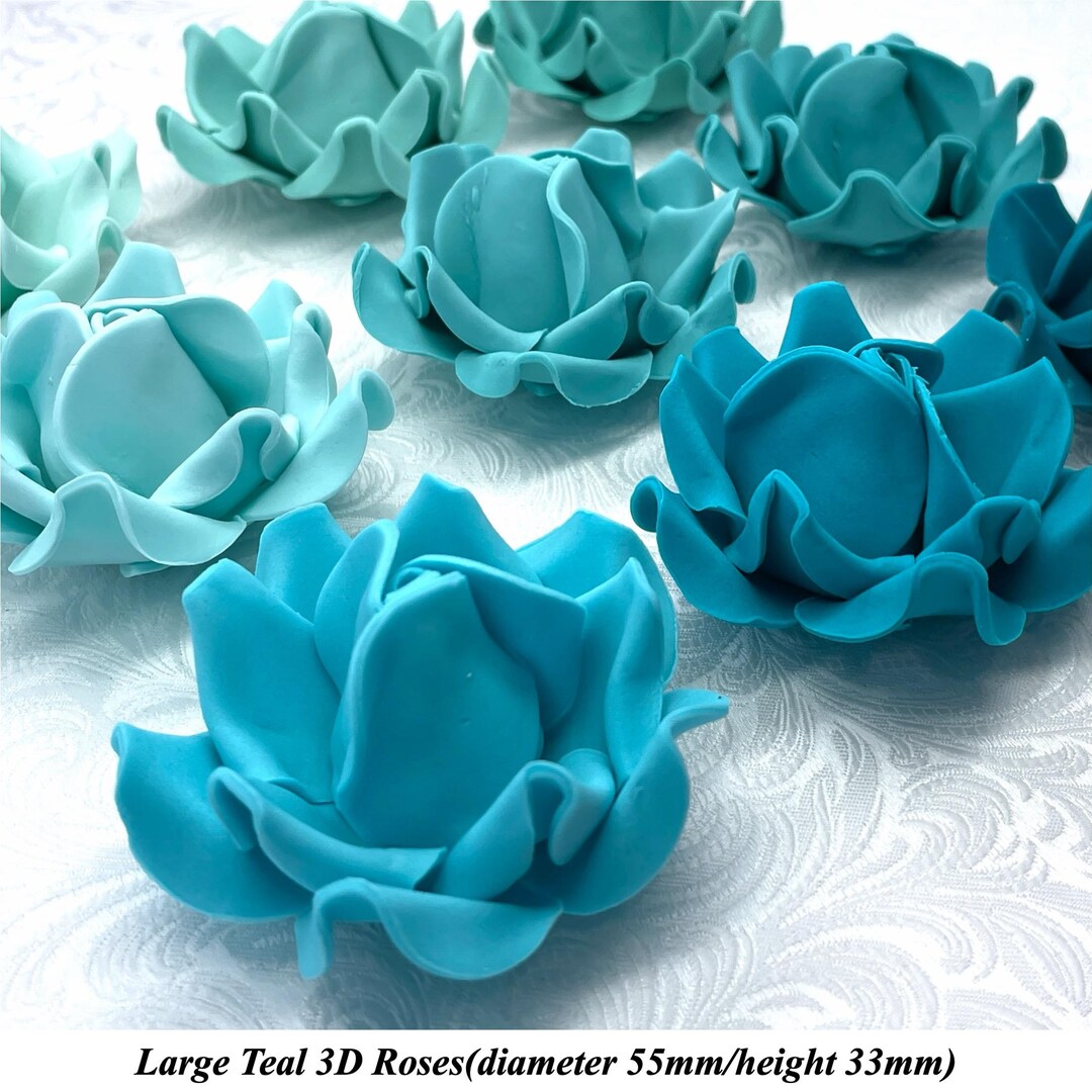 Teal Turquoise Blue Sugar Roses Edible Cake Decorations Wedding Cake ...