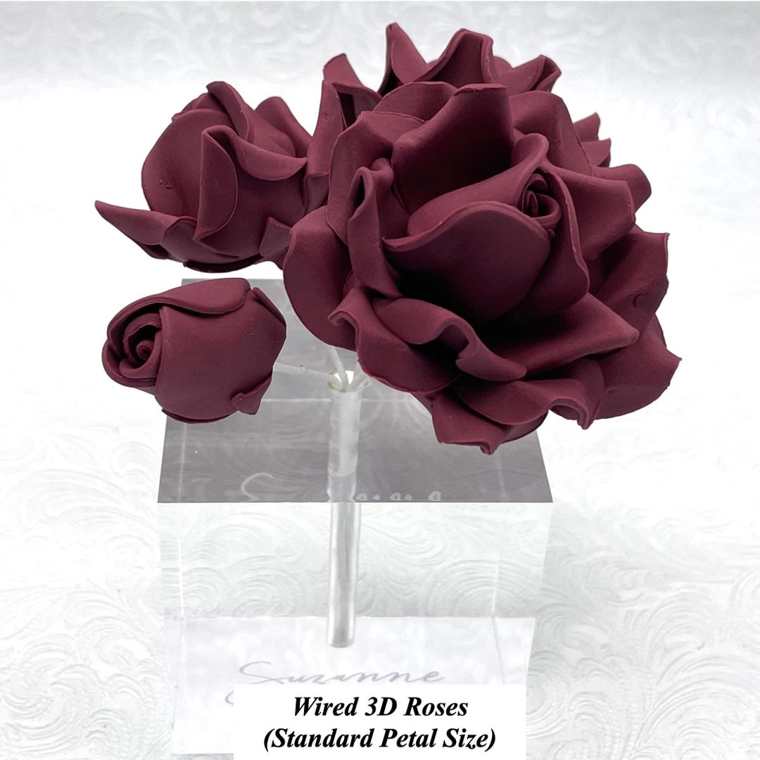 Maroon Burgundy Red Roses Wired Sugar Roses Maroon Wedding Cake ...