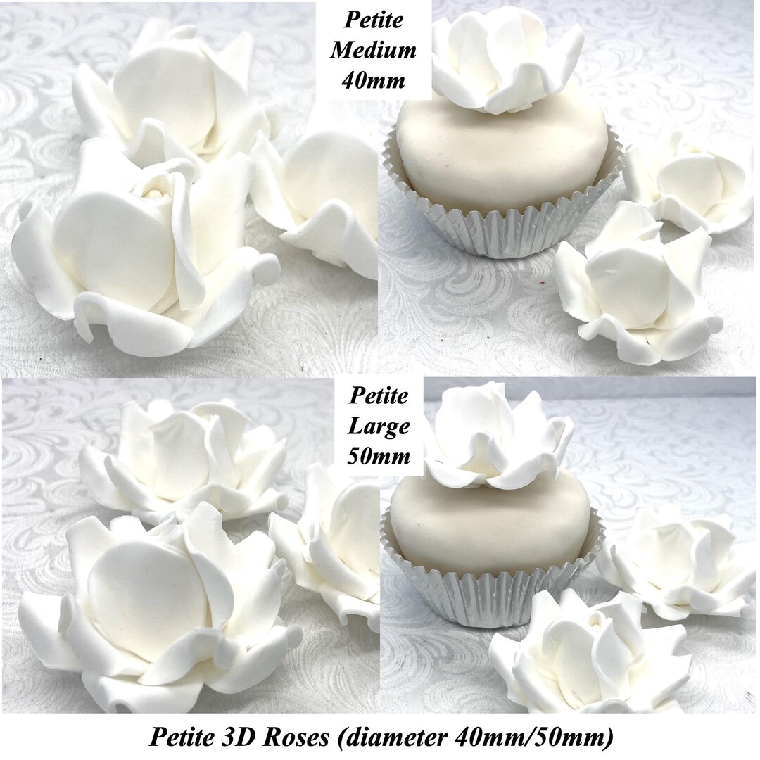 Petite White Sugar Roses Edible Wedding Cake Decorations Cupcake ...