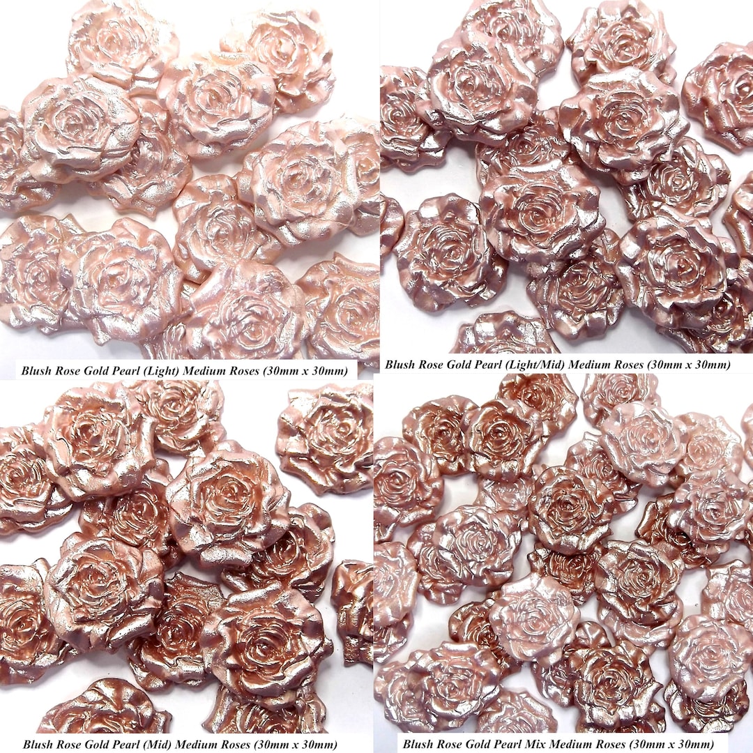 Blush Rose Gold Pearl Sugar Roses Edible Fondant Wedding Cake Cupcake ...