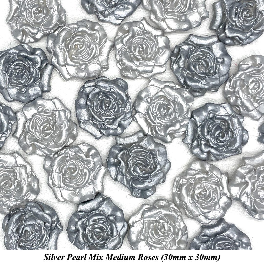 Silver Pearl Mix Sugar Roses Edible Fondant Silver Wedding Cake ...