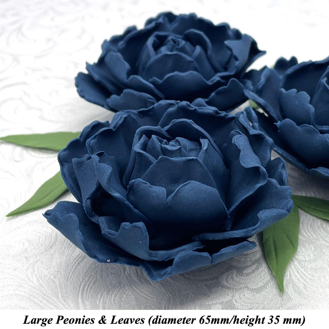 Navy Blue Peony & Leaves Wedding Birthday Cake Decorations Edible Cake ...