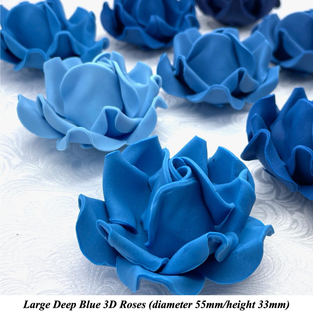Royal Blue Sugar Roses Edible Cake Decorations Deep Blue Wedding Cake ...
