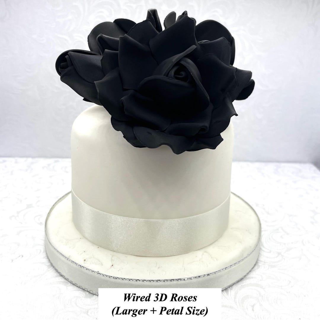 Jet Black Roses Wired Sugar Roses Larger Petal +size Black Wedding Cake ...