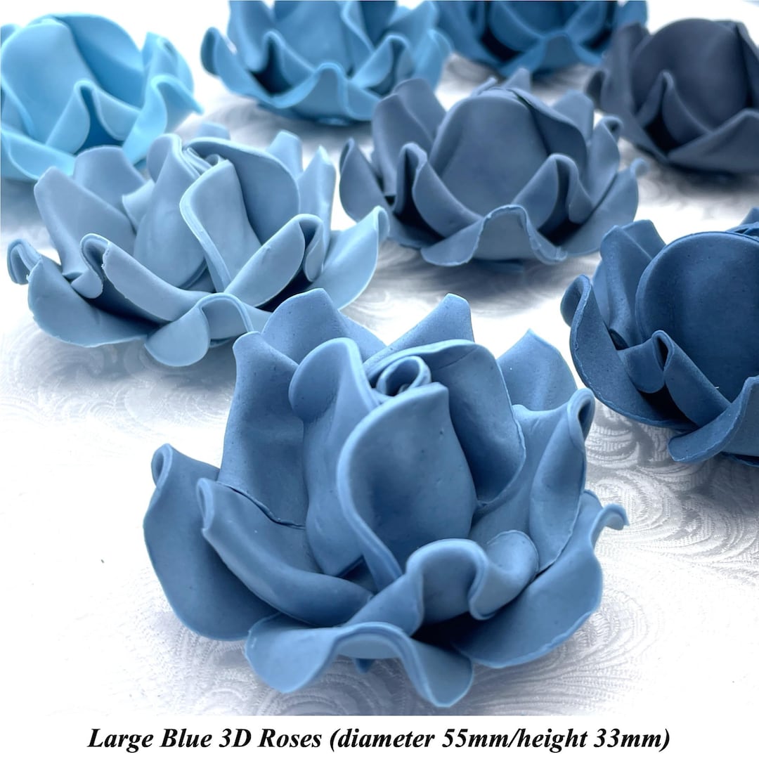 Blue Sugar Roses Edible Cake Decorations Blue Wedding Cake Birthday ...