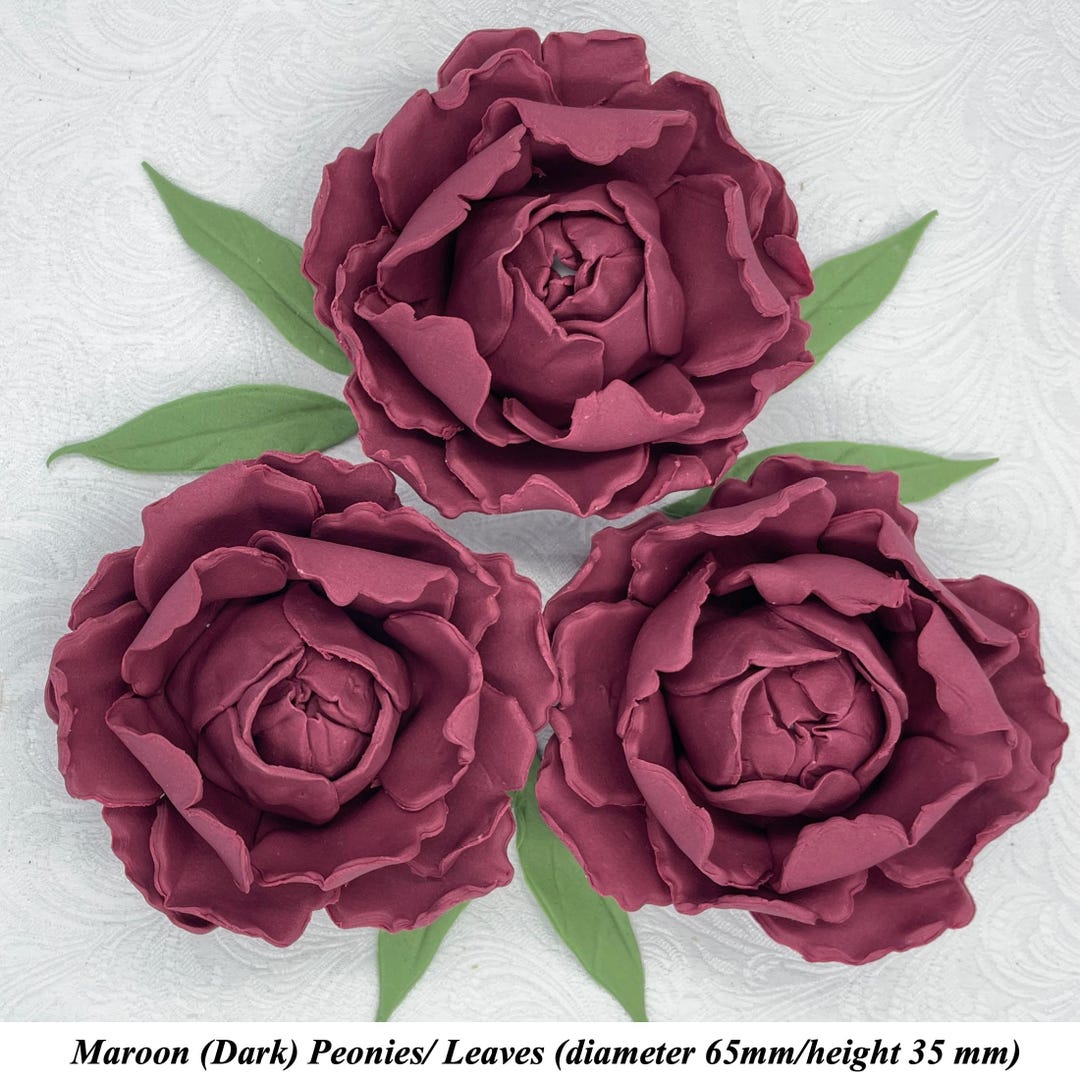 Maroon Peony & Leaves Wedding Birthday Cake Decorations Edible Cake ...