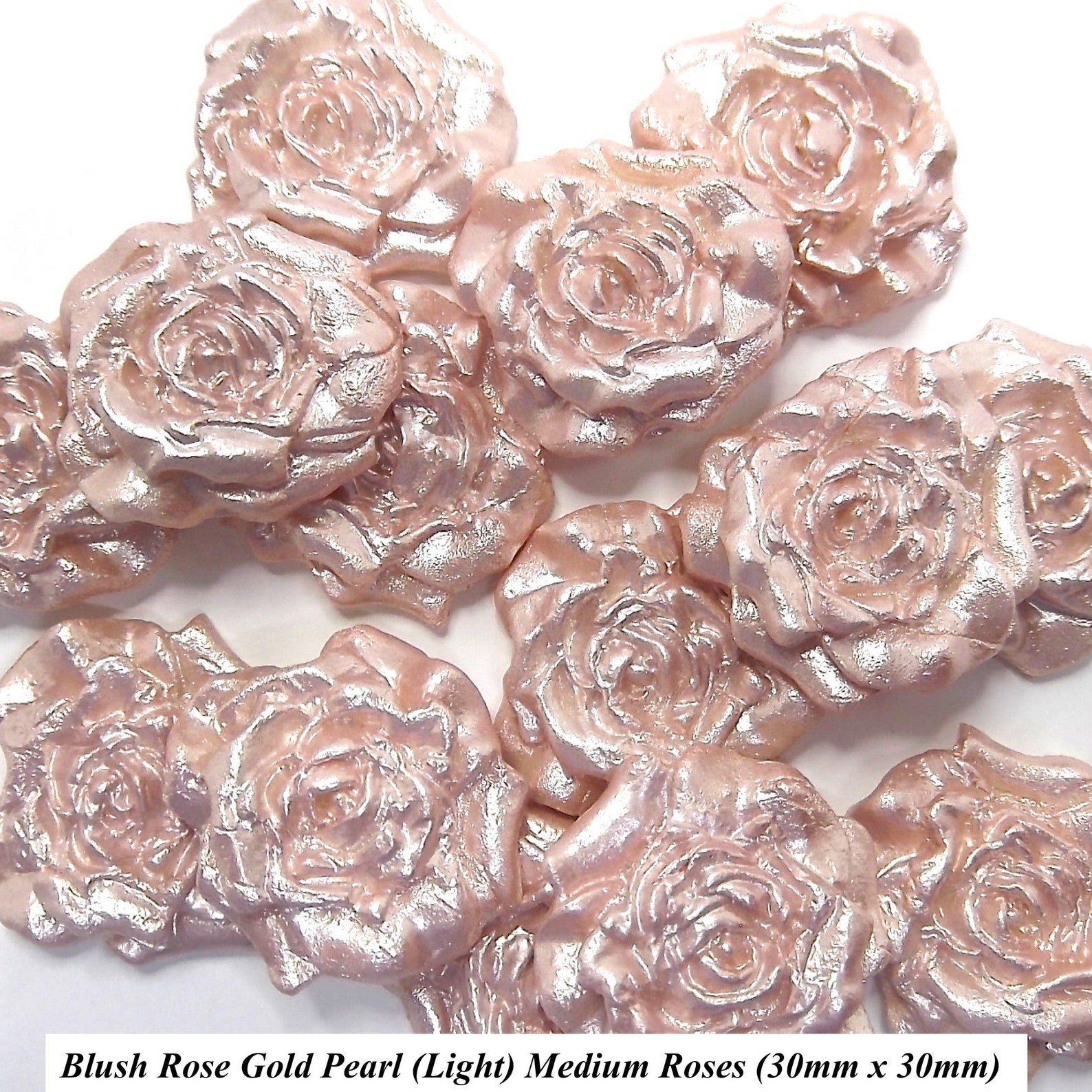 Blush Rose Gold Pearl Sugar Roses Edible Fondant Wedding Cake Cupcake ...