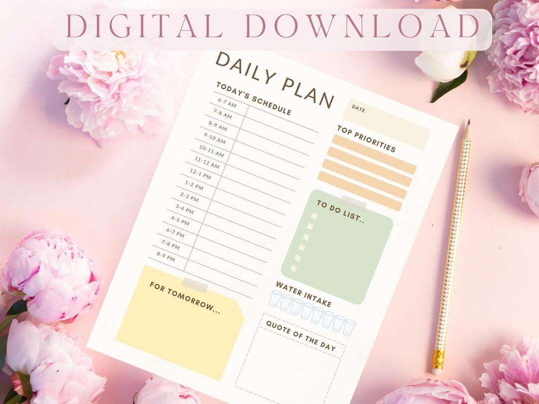Personal Daily Planner to Do List Printable Work Schedule Sheet ...