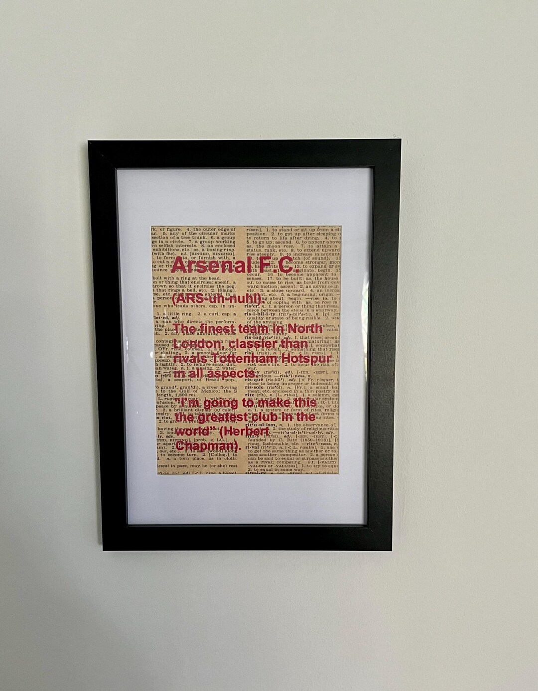 Arsenal Dictionary Style A4 Print With Picture Mount Ready for Framing ...