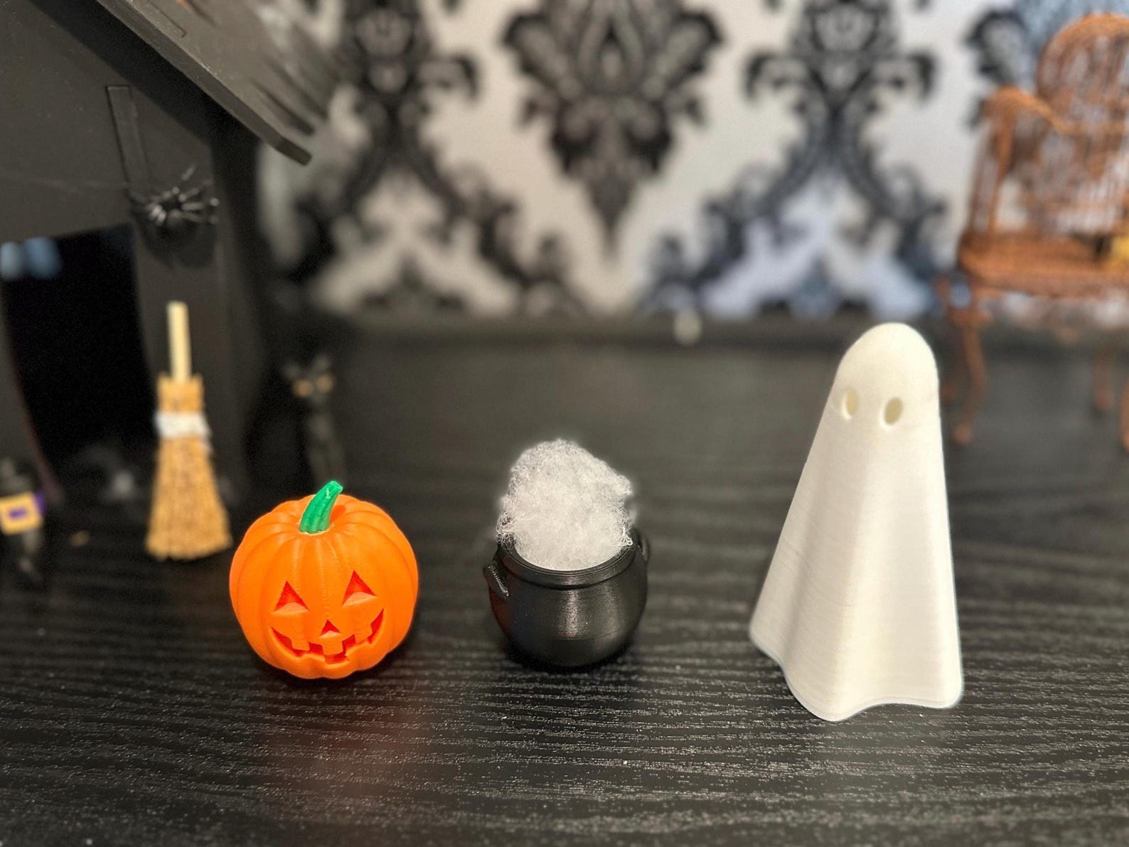 Miniature Witch Cauldron, Ghost, Jack O Lantern Light up Trio for ...