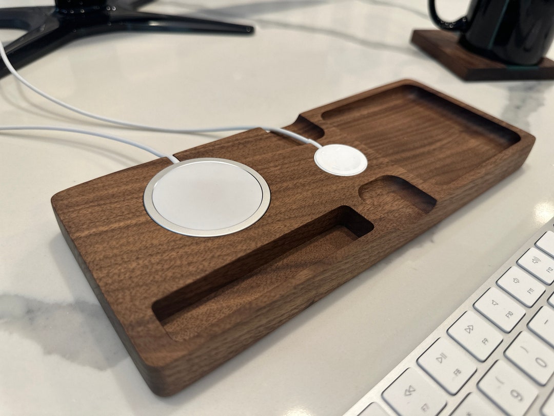 Wood Desk Organizer Half Size, iPhone Charging Station, Fits Magsafe ...