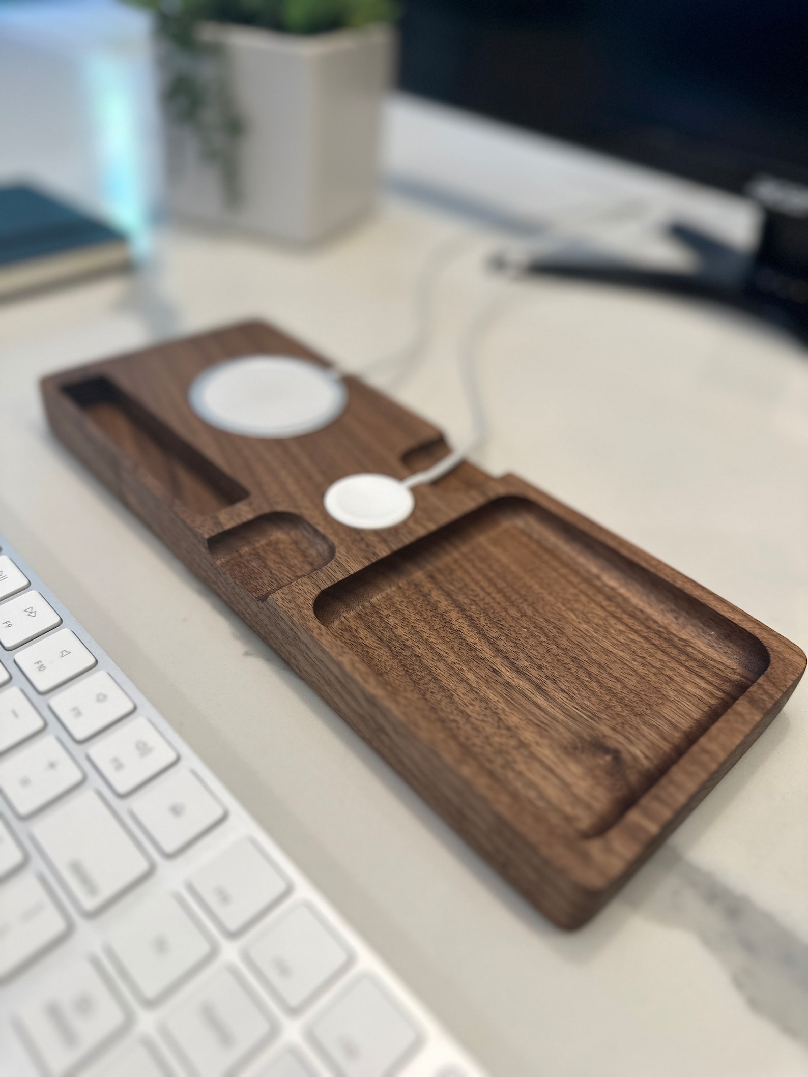 Wood Desk Organizer Half Size, iPhone Charging Station, Fits Magsafe ...
