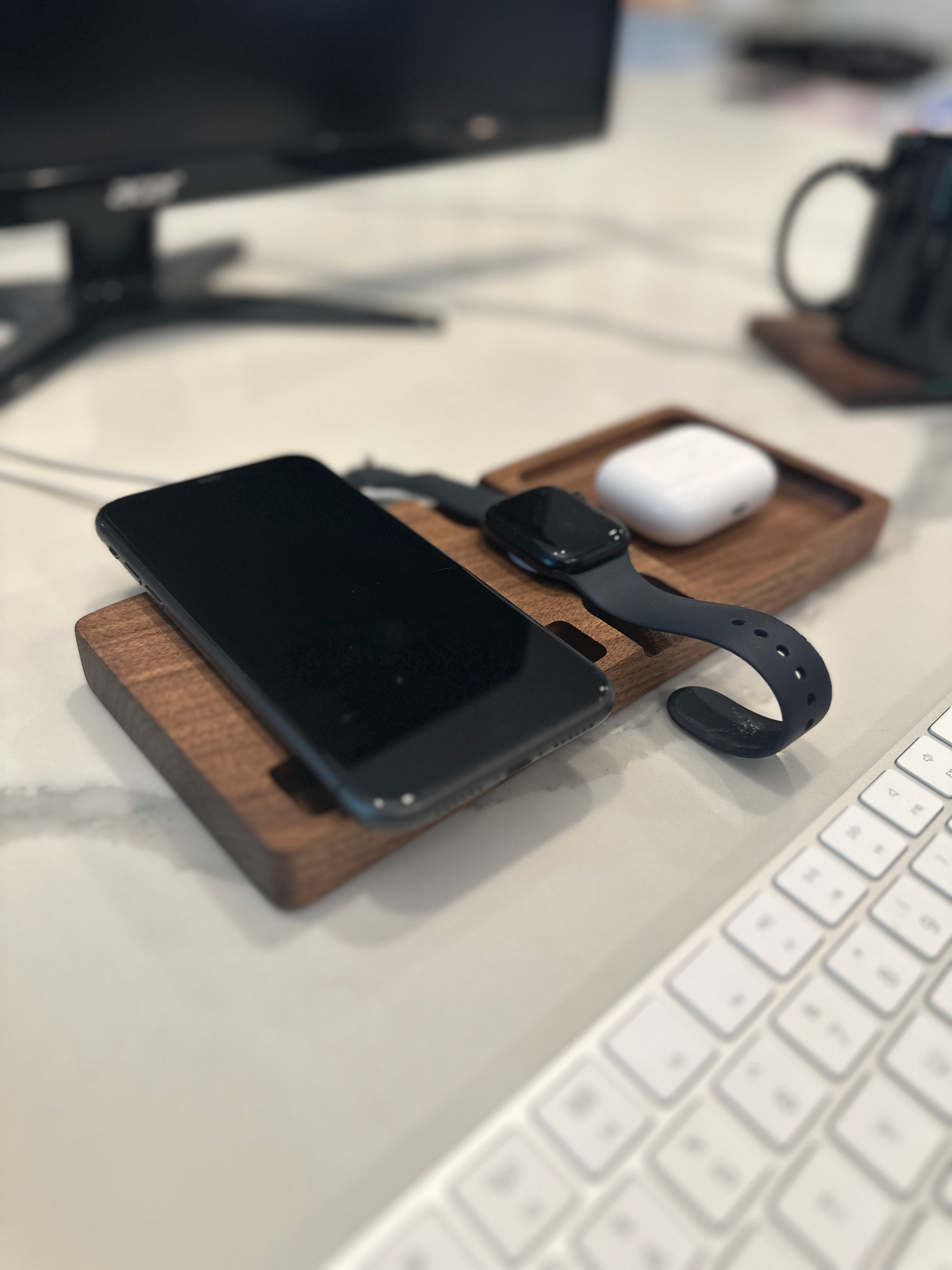 Wood Desk Organizer Half Size, iPhone Charging Station, Fits Magsafe ...