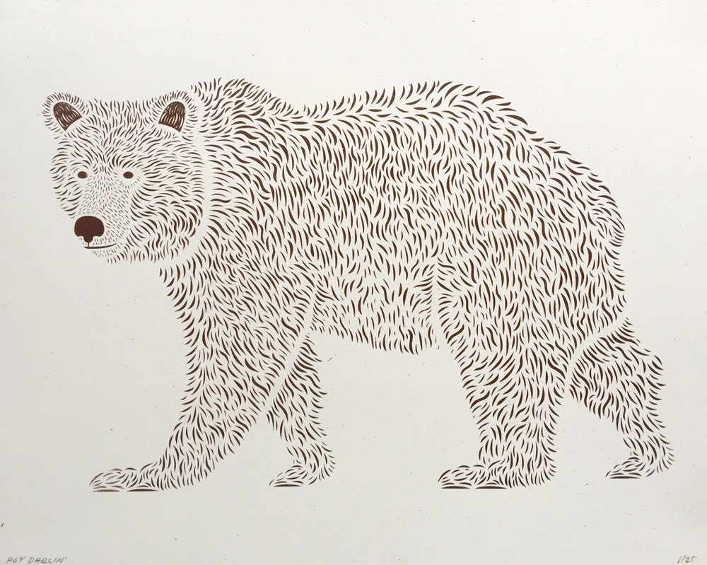Grizzly Bear Screen Print | Etsy
