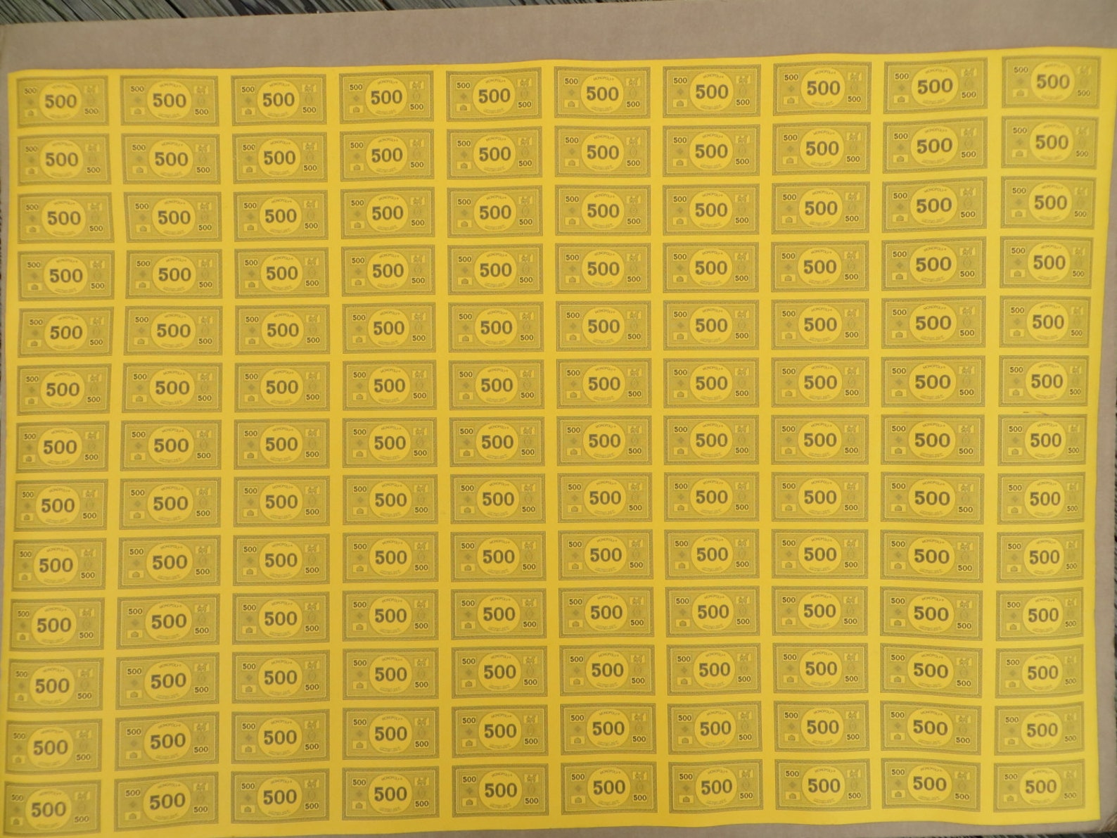 Monopoly Money Original Uncut Sheet 500 Dollar Bills Parker | Etsy