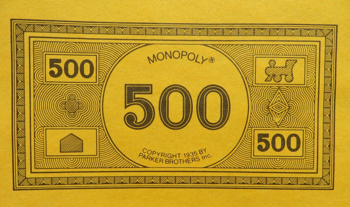Monopoly Money Original Uncut Sheet 500 Dollar Bills Parker | Etsy