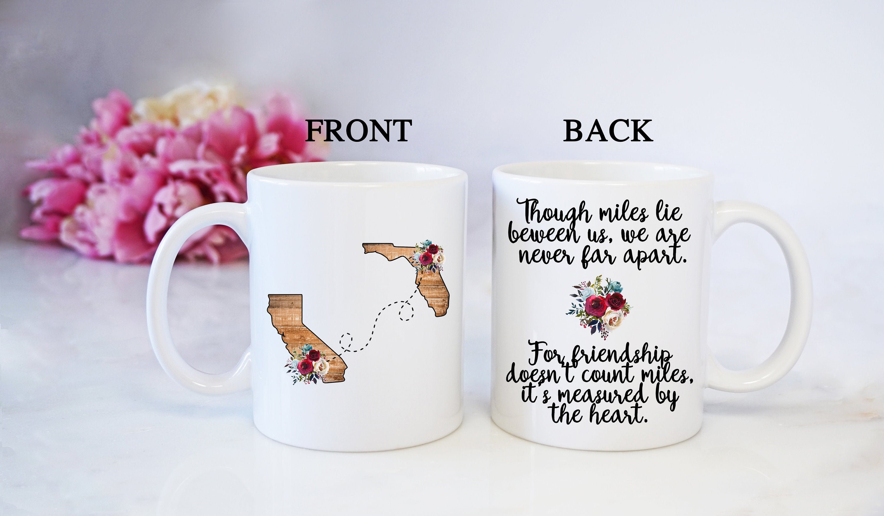 Long Distance Friendship Mug Best Friends States Coffee Cup | Etsy