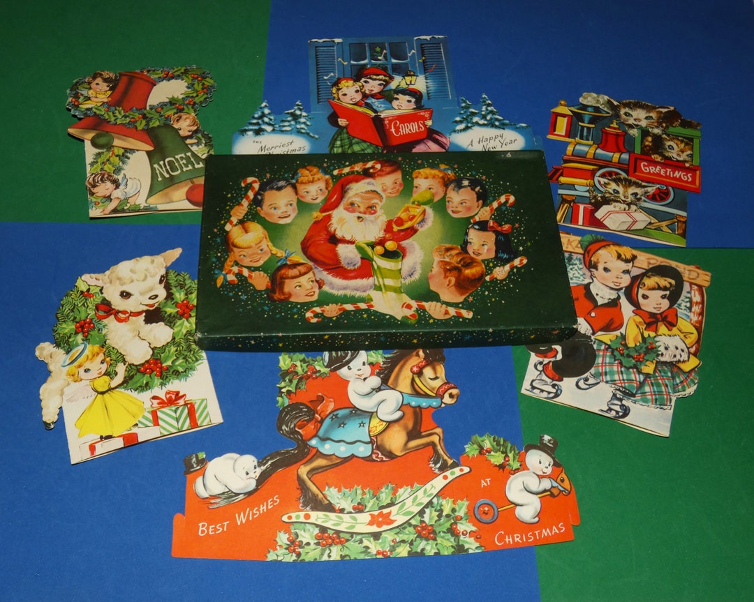 Vintage Christmas Card Box, 6 1950's Jolly Youngsters Unused Cards ...