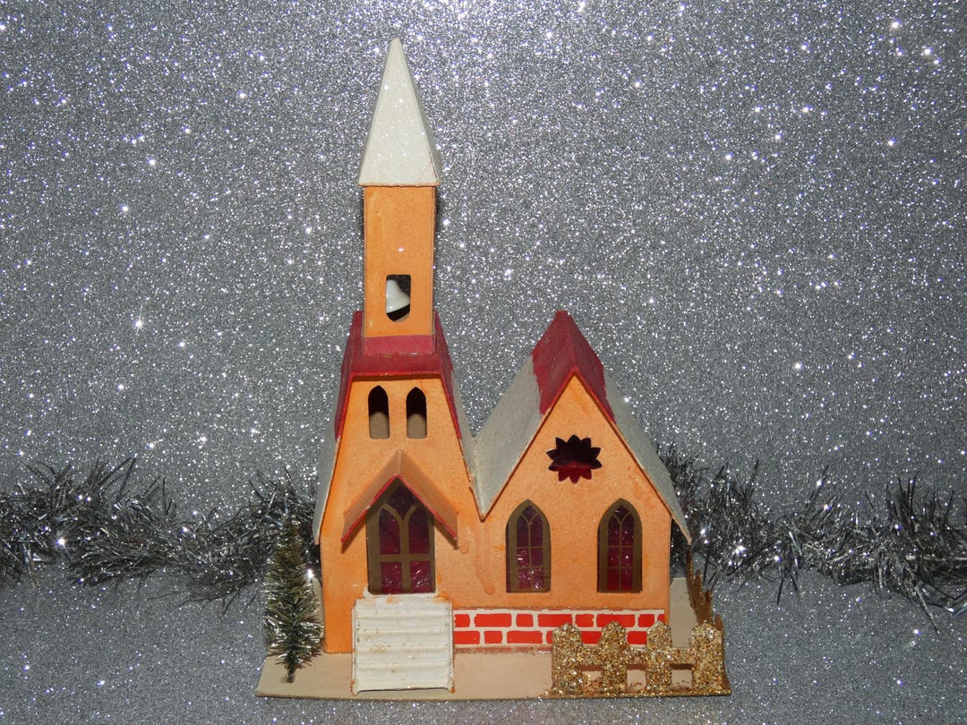 Vintage 1950's Orange Putz Church, Thanksgiving, Montgomery Ward, Made ...