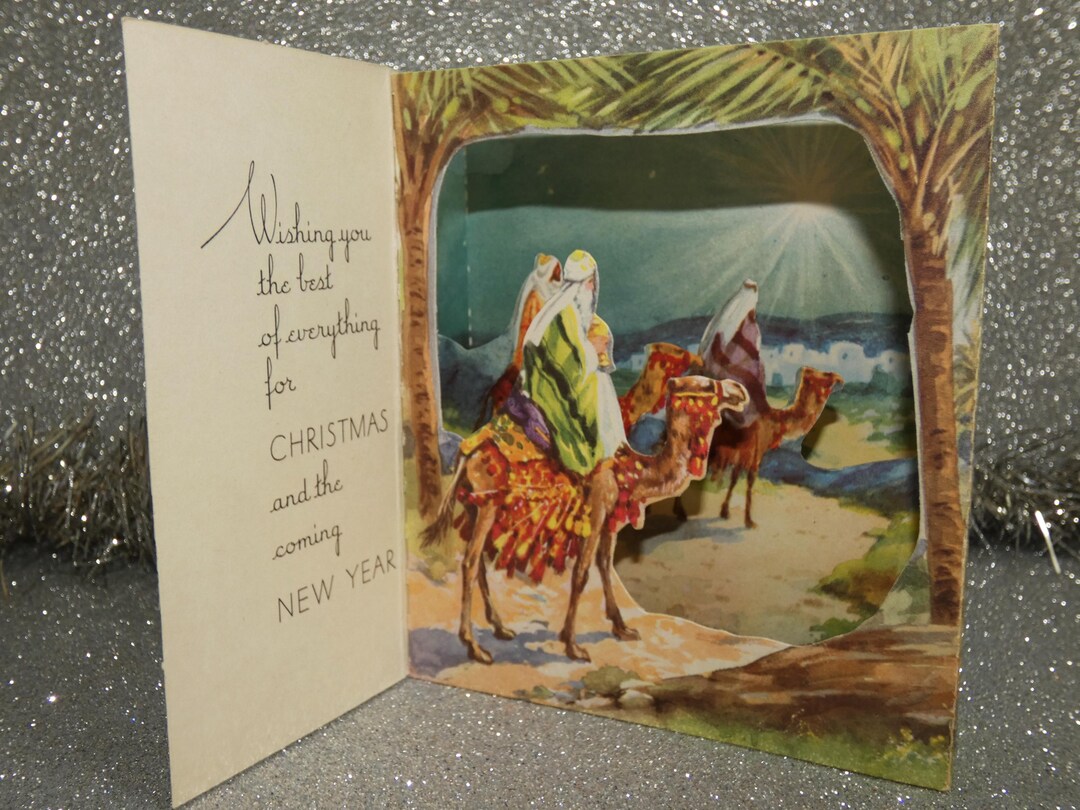 Vintage 1940's Diorama Christmas Card, Wise Men, Pictureview, 3D ...