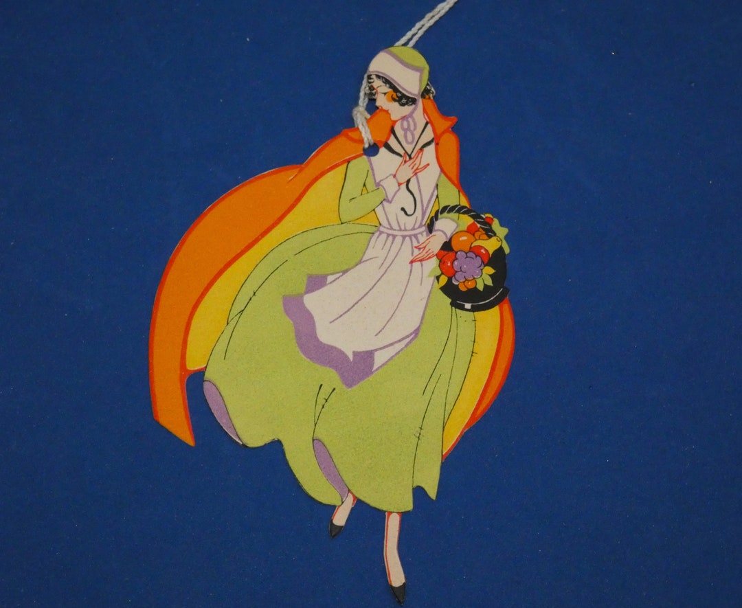 Vintage Art Deco Thanksgiving Lady Pilgrim Bridge Place Card ...