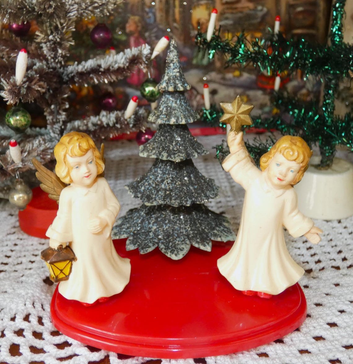 Vintage German Angels With Christmas Tree, Rare, 1940's 1950's Western ...
