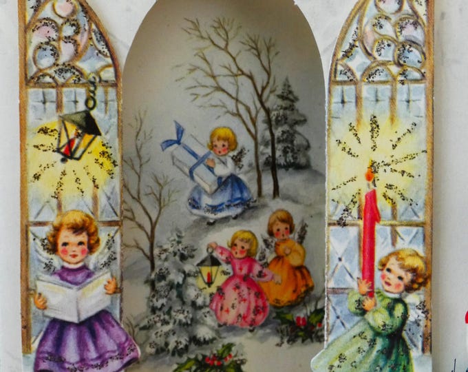 Vintage German Angel Glitter Card, 1950's Hallmark Christmas, Western ...