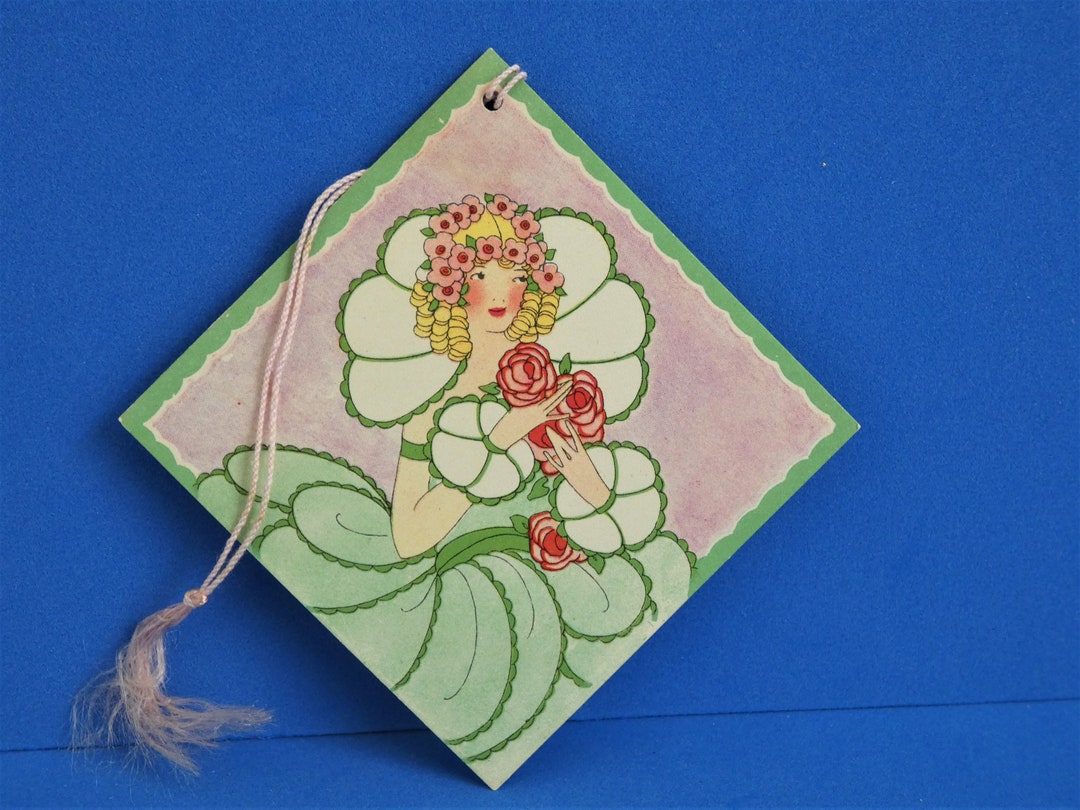 Vintage Art Deco Tally Card 1920's 1930's Lady With Flowers Unused ...