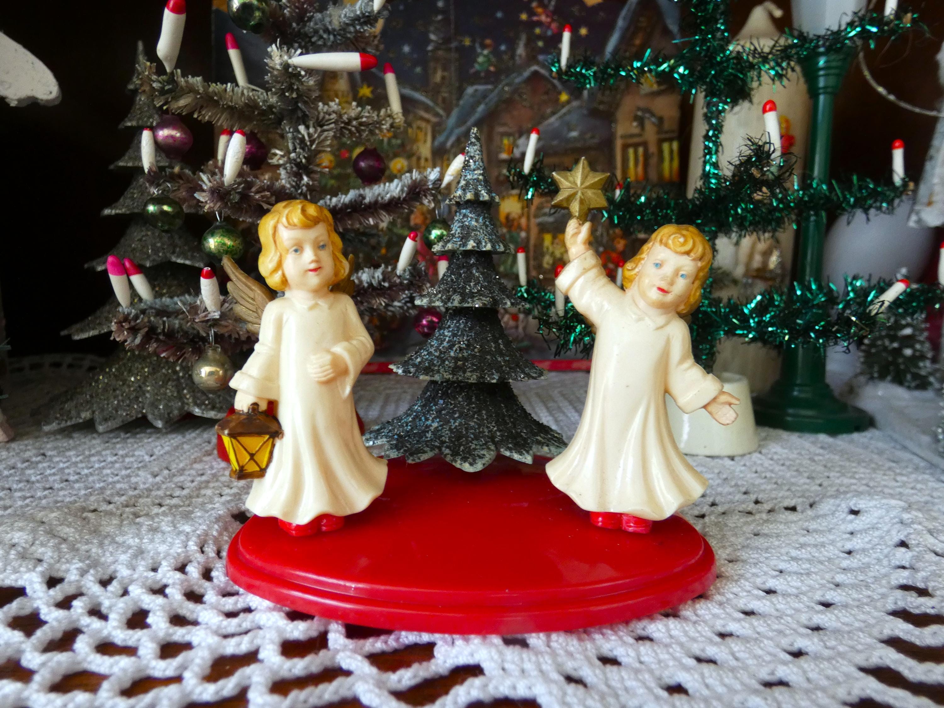 Vintage German Angels With Christmas Tree, Rare, 1940's 1950's Western ...