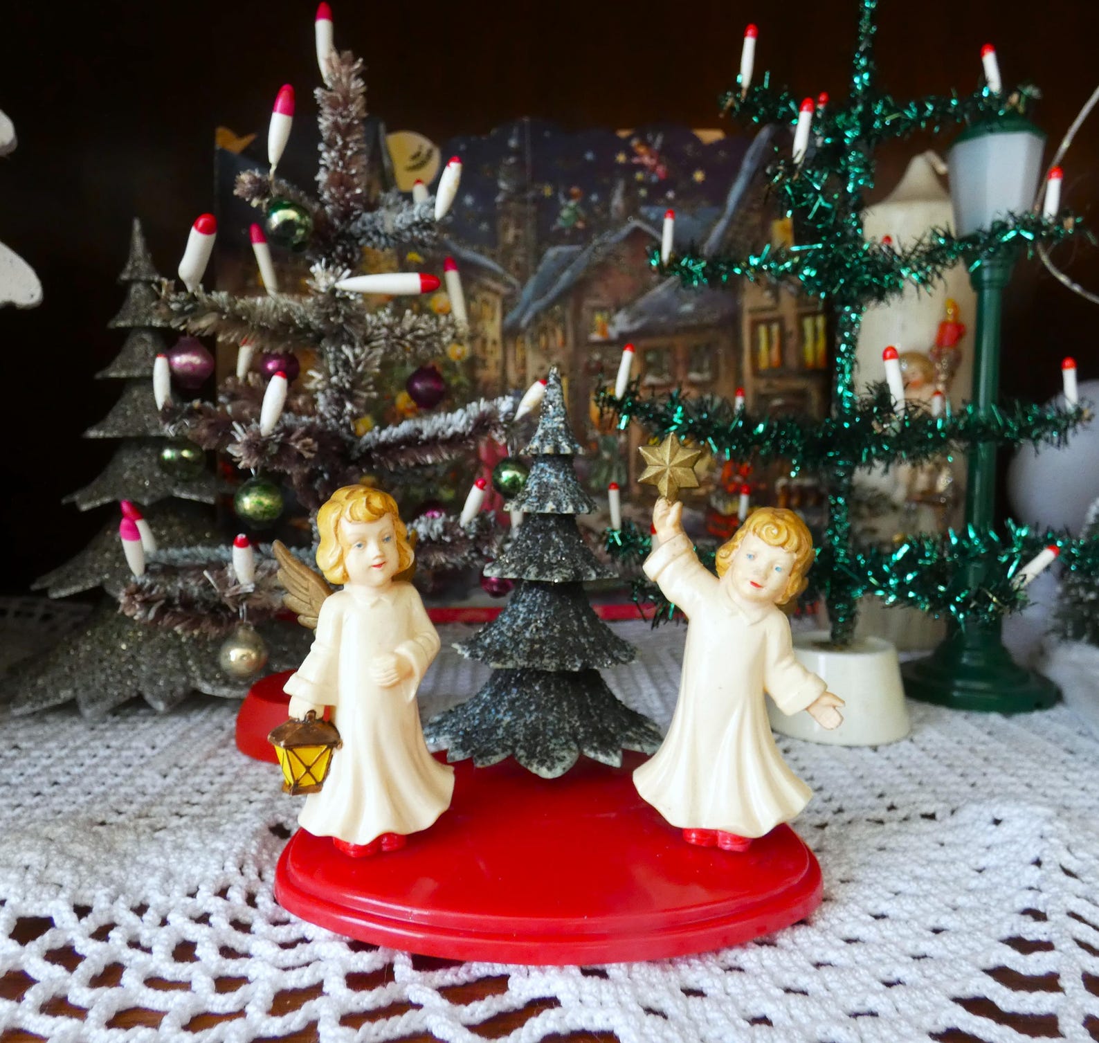 Vintage German Angels With Christmas Tree, Rare, 1940's 1950's Western ...