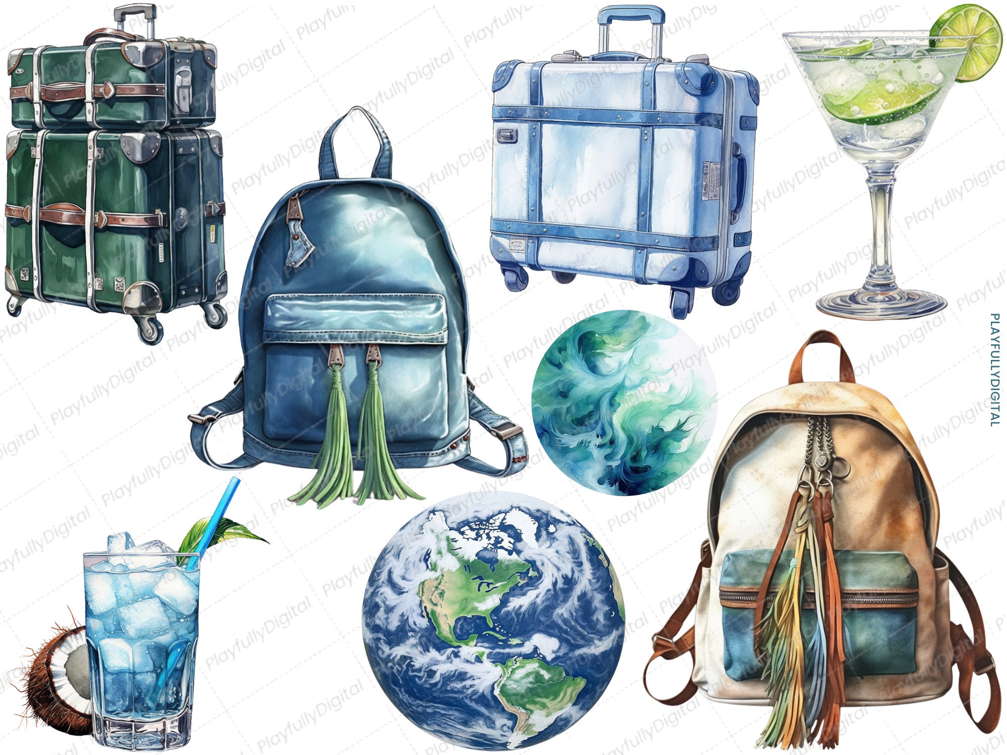 Watercolor Vacation Clipart, Girls Trip,travel,vacation, Commercial Use ...