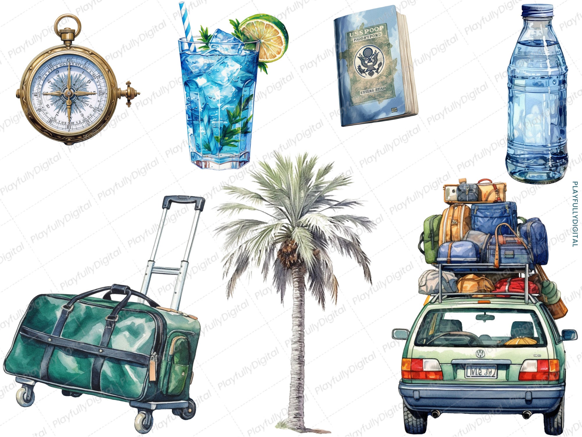 Watercolor Vacation Clipart, Girls Trip,travel,vacation, Commercial Use ...