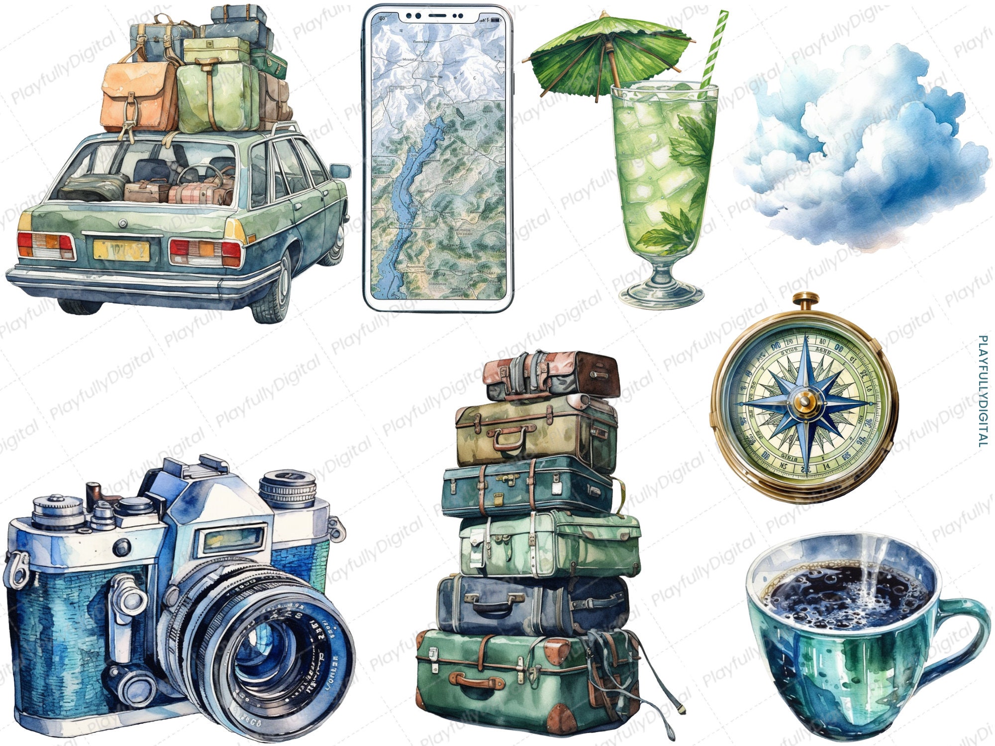 Watercolor Vacation Clipart, Girls Trip,travel,vacation, Commercial Use ...