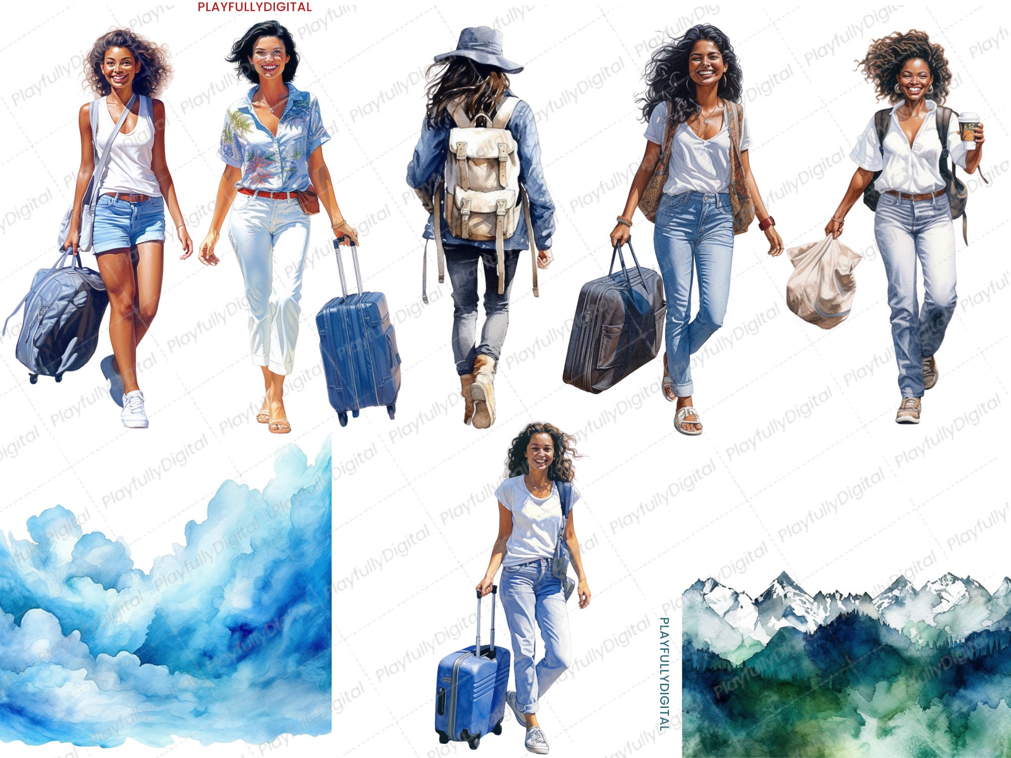 Watercolor Vacation Clipart, Girls Trip,travel,vacation, Commercial Use ...