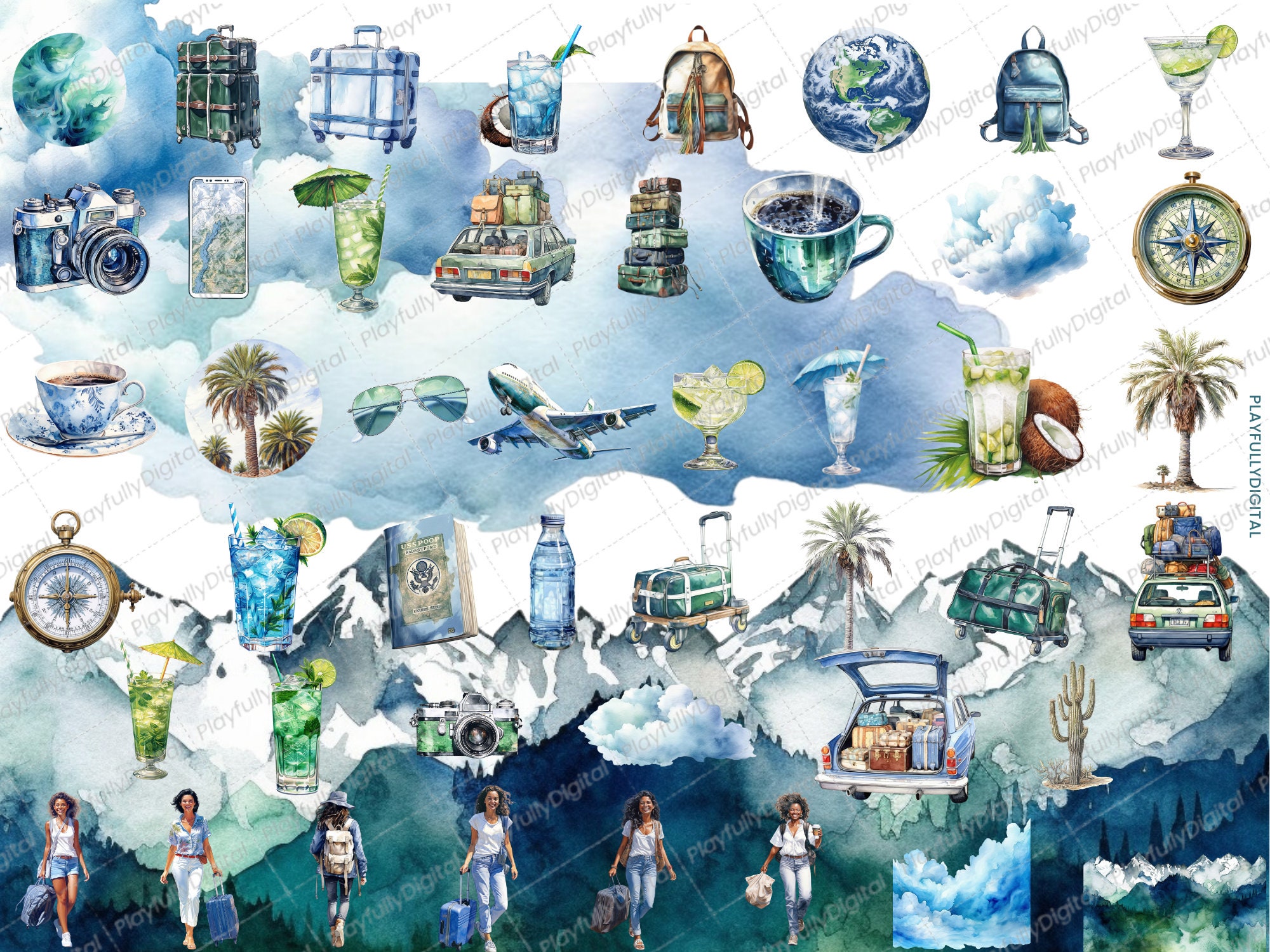 Watercolor Vacation Clipart, Girls Trip,travel,vacation, Commercial Use ...