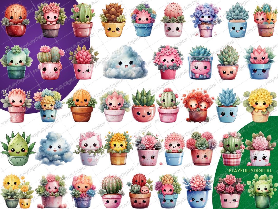 Kawaii Clipart Kawaii Succulent Clipart Cute Clipart - Etsy