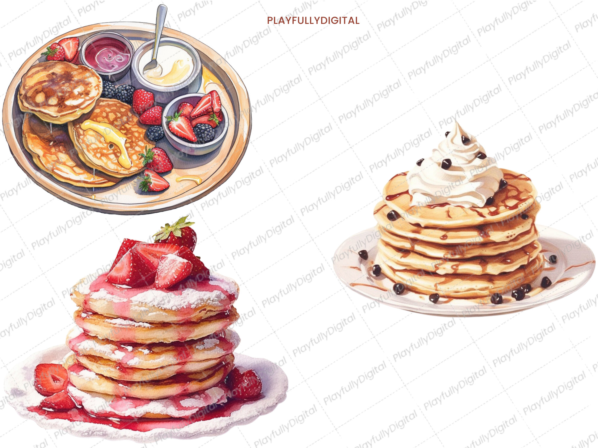 Watercolor Pancakes Breakfast Pancakes Watercolor Digital - Etsy