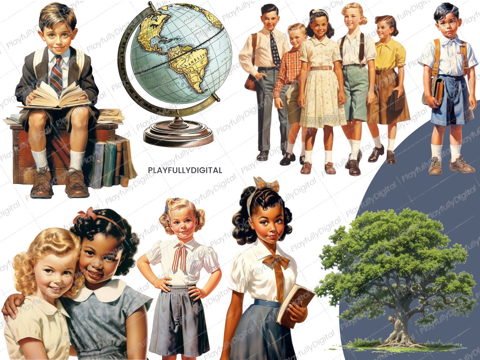 1950s Back to School Clipart, Retro Clipart, 1950s Digital Images ...